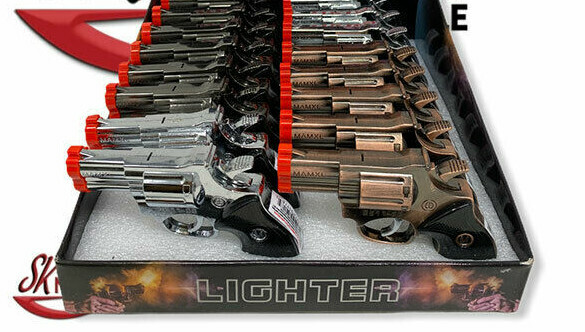 SILVER COLOR GUN REVOLVER LIGHTER Refillable Butane Pistol Torch ...