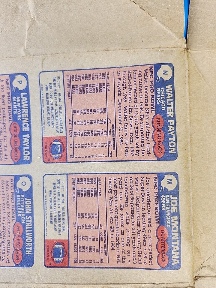EMPTY 1985 TOPPS WAX PACK DISPLAY BOX LAWRENCE TAYLOR ROOKIE BOTTOM ...