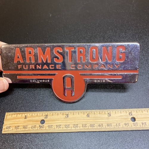 VTG Armstrong Furnace Company Metal Nameplate / Emblem Logo 6.5x3" Red ...