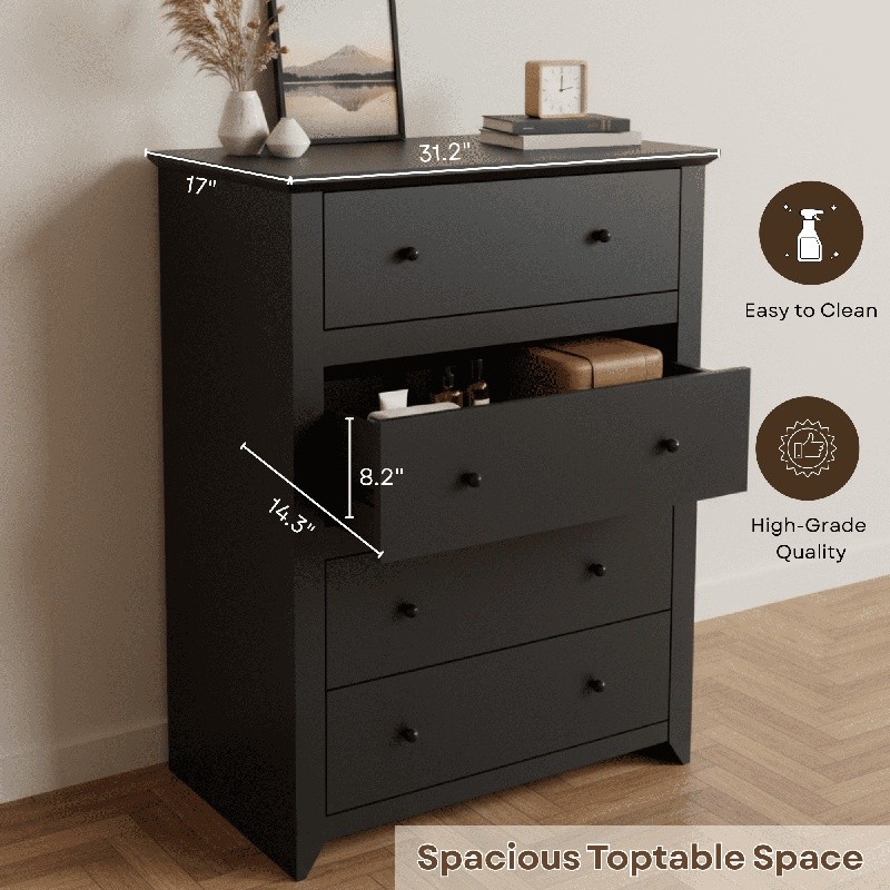 5 Drawer Tall Dresser Storage Anti-tip Organizer Wooden Chest of ...