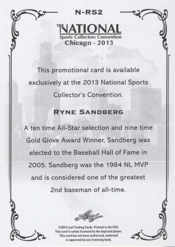 2013 Leaf RYNE SANDBERG National Convention Promo Baseball Card | eBay