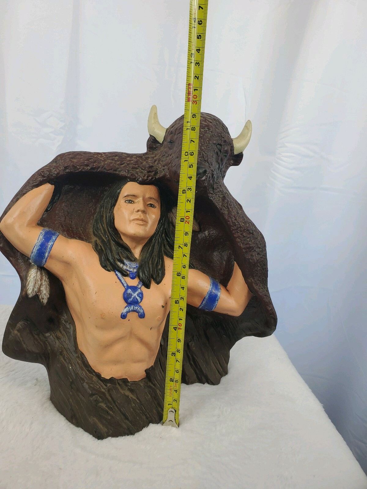 Vintage Native American Indian Ceramic statue With Buffalo 11.5 Inches ...