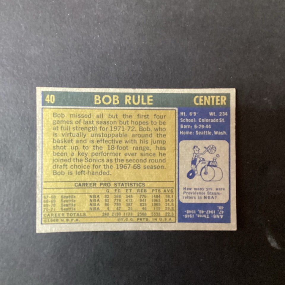 1971-72 Topps Basketball 🏀 #40 Bob Rule NM Sharp Card | eBay