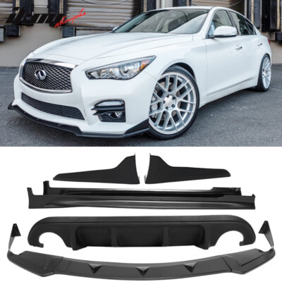 Fits 14-17 Infiniti Q50 Q50S Front Lip + Side Skirts + Rear Apron +Rear ...