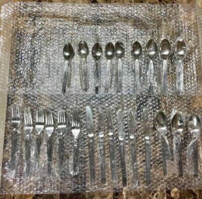 Vintage 24 Piece Stainless Steel Korea Flatware Set with Retro floral ...