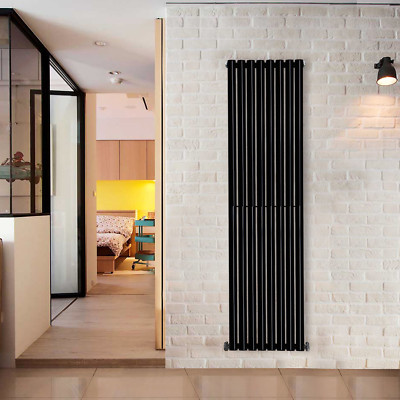 Black Vertical Radiator Oval Column Tall Designer 1600x472mm Central ...