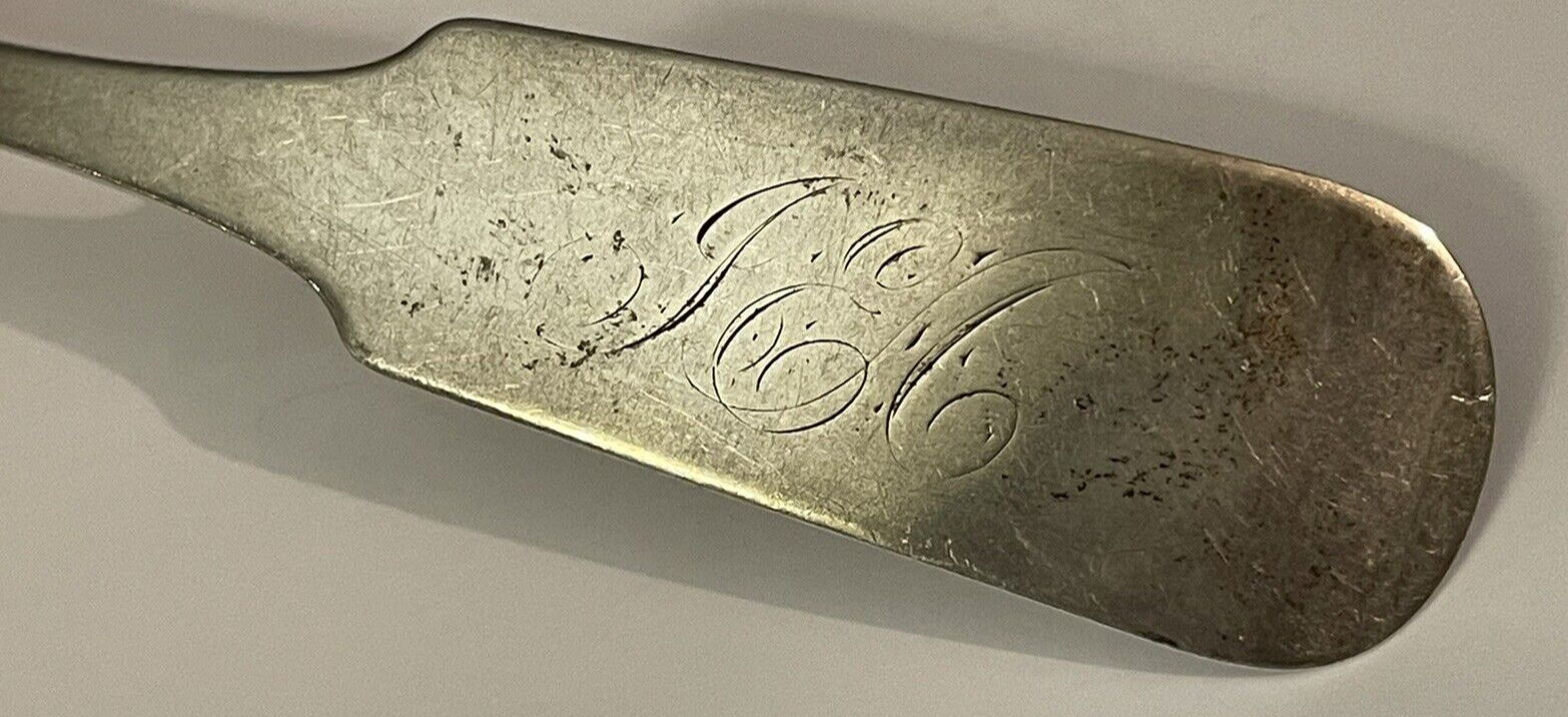 VTG Coin Silver Serving Fiddleback Spoon Bowl By E. Cook MONO 65g 9 1/4 ...