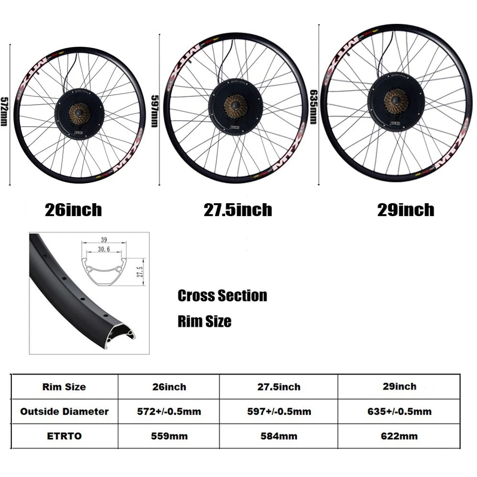 72V 5000W 26"/27.5"/29"MTX39 Rim Ebike Rear Motor Wheel kit with ...