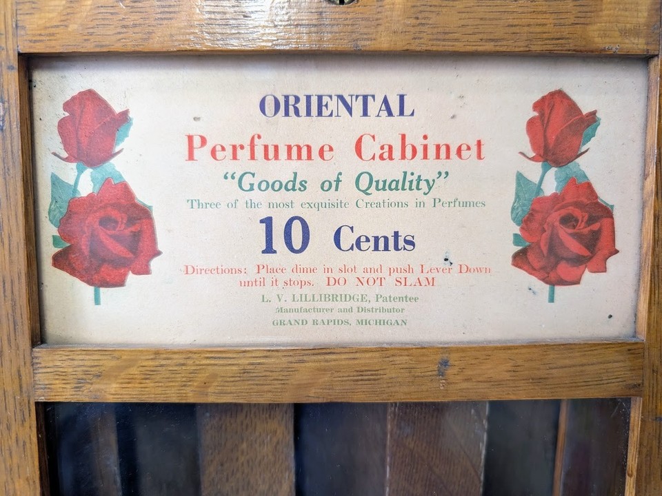 RARE ANTIQUE WOOD COIN OP PERFUME DISPENSER CABINET COUNTRY STORE ...