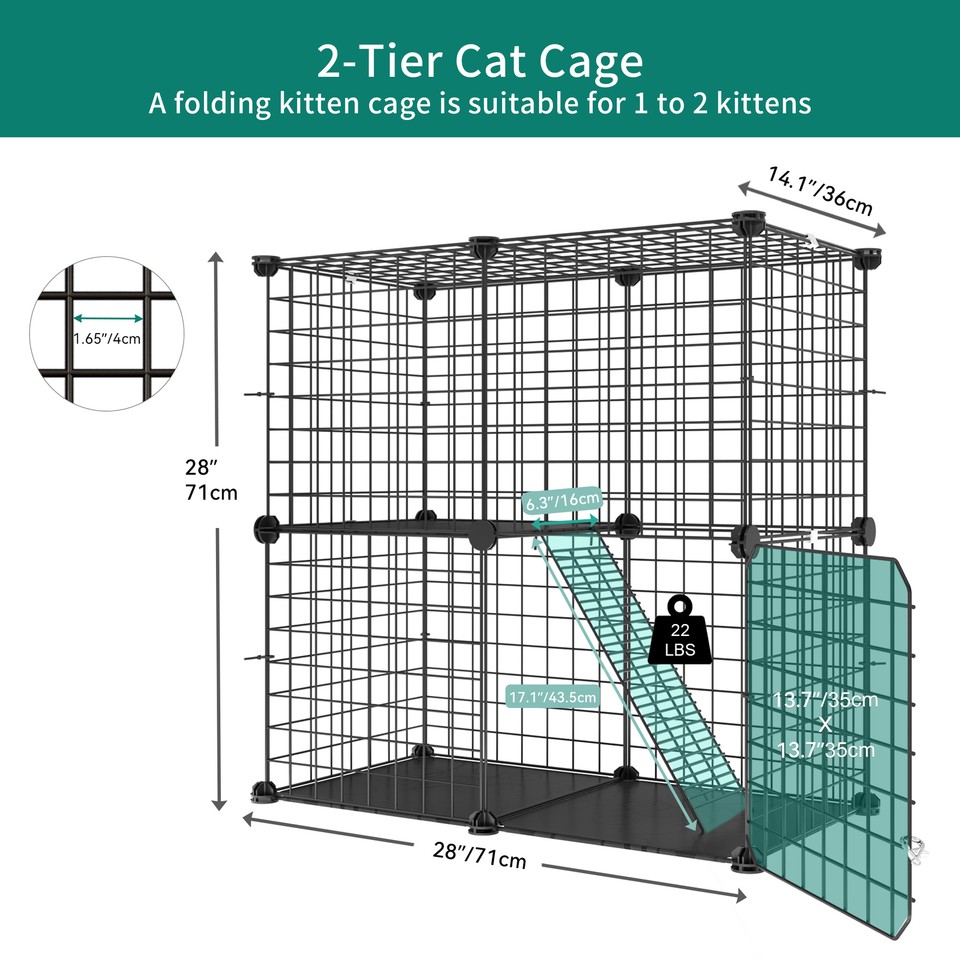 2 Tier Cat Cage Indoor Cat Enclosures Kitten Cage DIY Pet Playpen for 1 ...