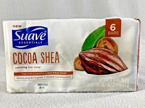 6 Bars Suave Essentials Cocoa Shea Calming Bar Soap -3.35 Oz Bars NEW ...
