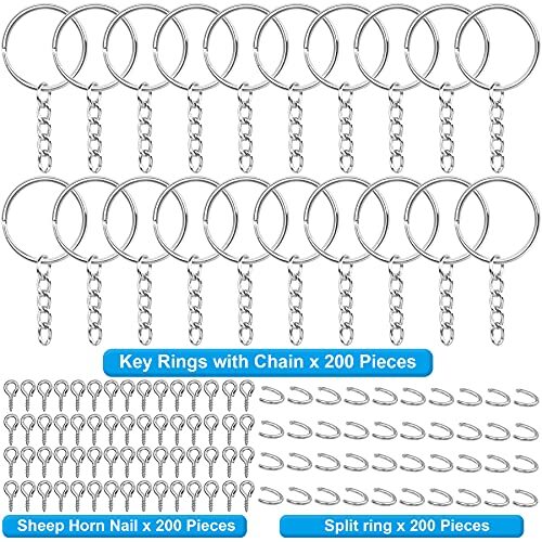 600Pcs Key Chain Rings,200Pcs 25mm Keychain Rings with Chain and 200Pcs ...