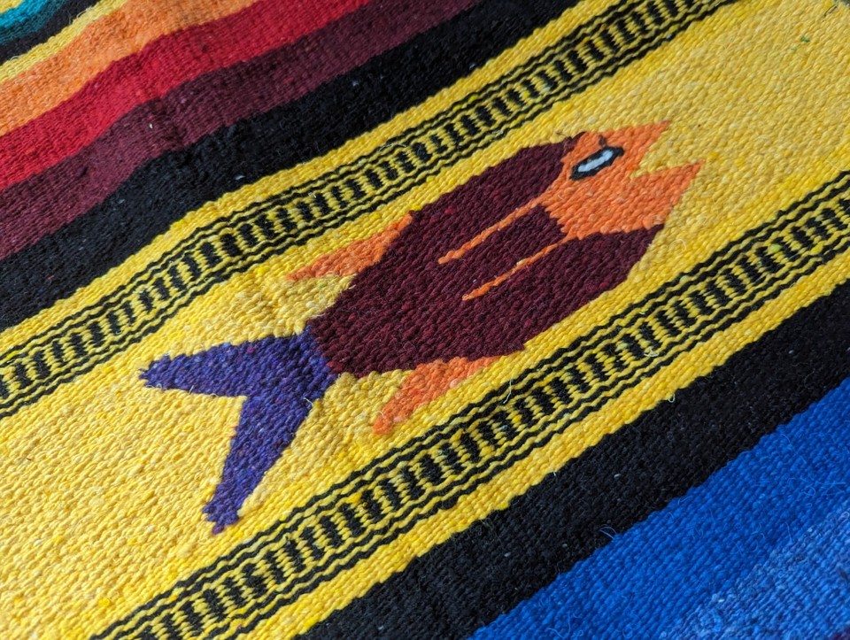 Vintage Serape Mexican Blanket Saltillo Southwestern Fish Design 84 x ...