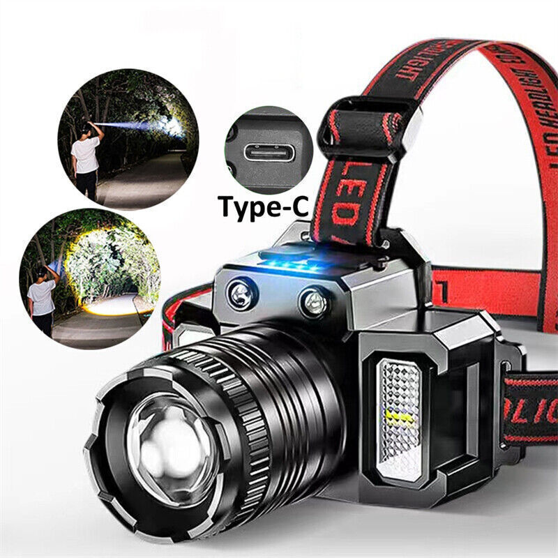 Super Bright LED Headlamp Flashlight USB Rechargeable Headlight ...