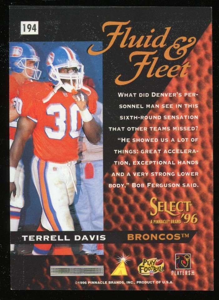 1996 Select Terrell Davis Card #194 HOF | eBay