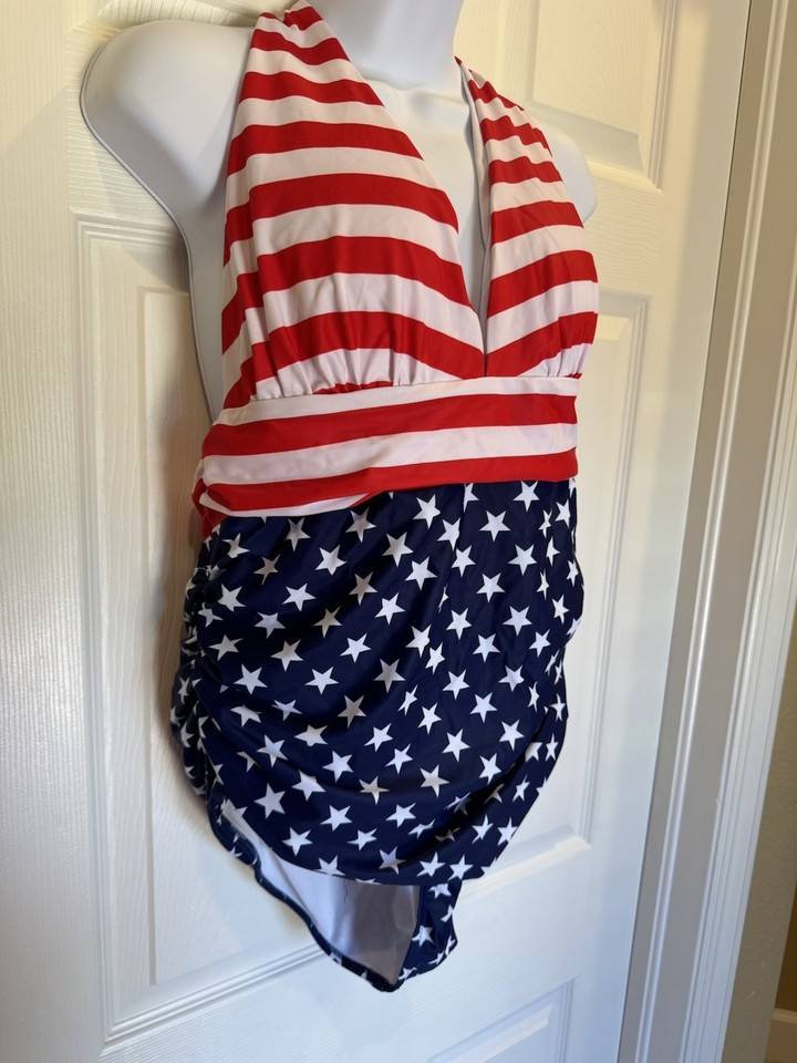 Patriotic Americana Red White Blue Ladies One Piece Swimsuit Plus XXL ...