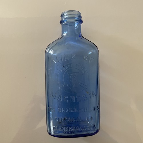 7” Antique 1906 Cobalt Blue Phillips Milk of Magnesia Glass Medicine ...