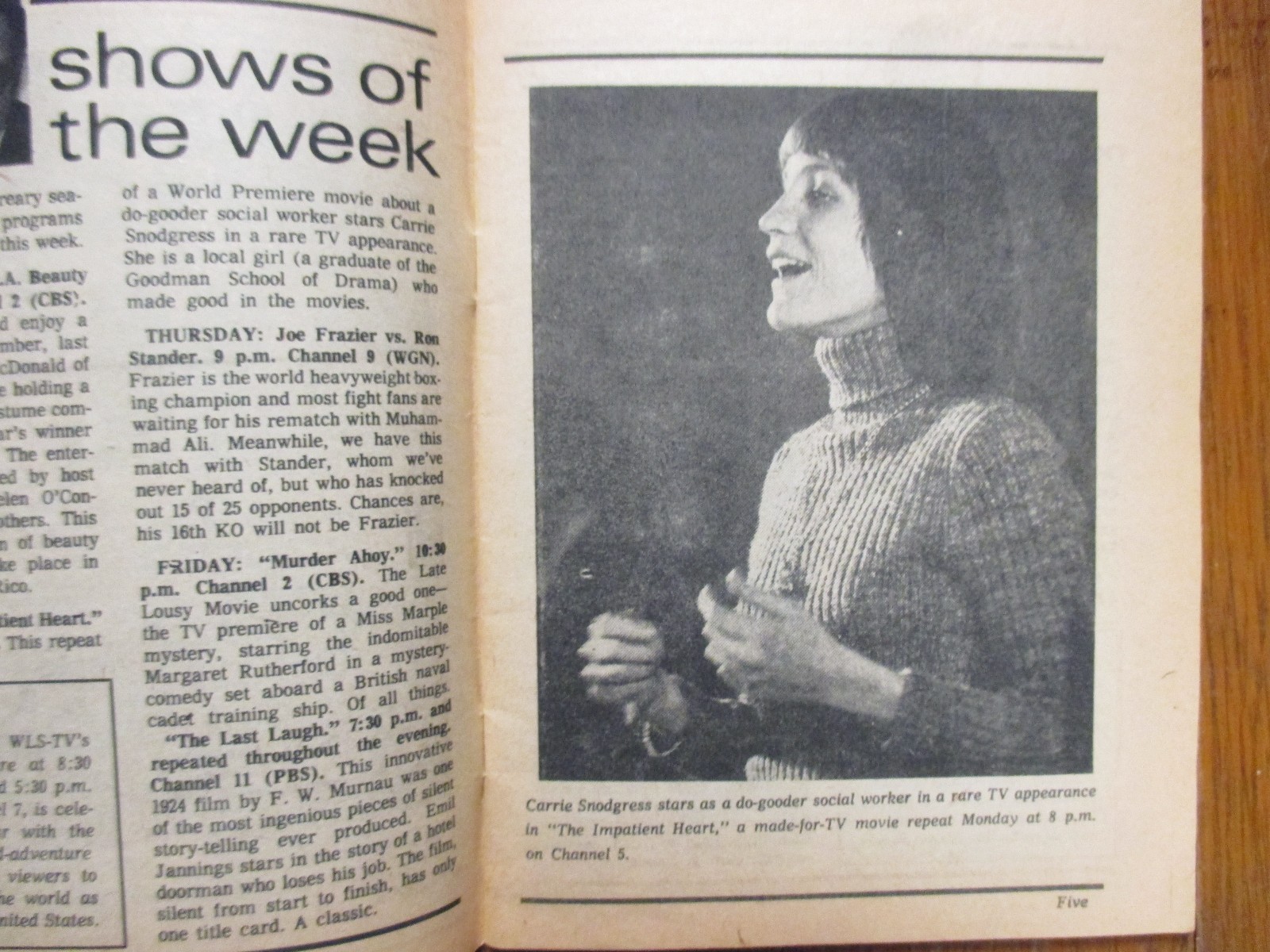 May 20, 1972 Chicago Daily News TV News(CARRIE SNODGRASS/JULIET PROWSE ...