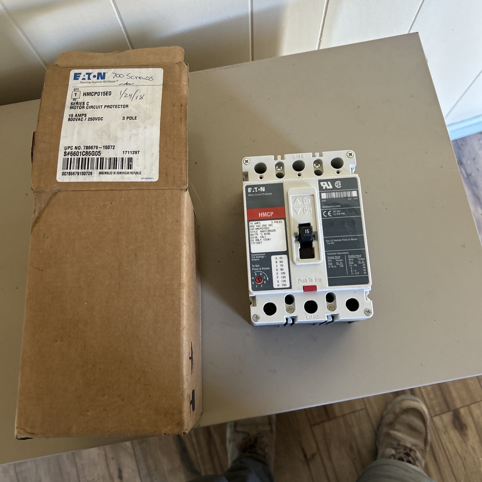 Eaton HMCP015E0C Circuit Breaker,15A,3P,600VAC,HMCP | eBay