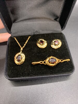 Vintage JJI Garnett Jewelry Set In Box With coa From JJI 3.8ctw Oval ...