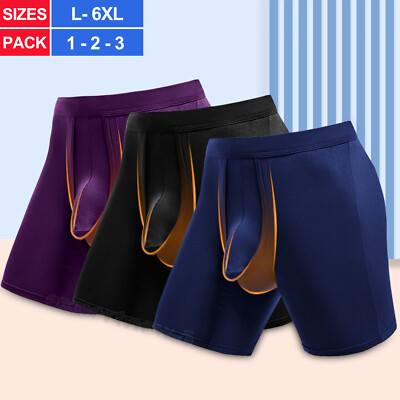 1-3PCS Mens Underwear Dual Pouch Trunks Separation Pouch Bulge Boxer ...
