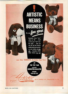 1959 ADVERT Artistic Toy Toys Line Company Plush Stuffed Animals Bear ...
