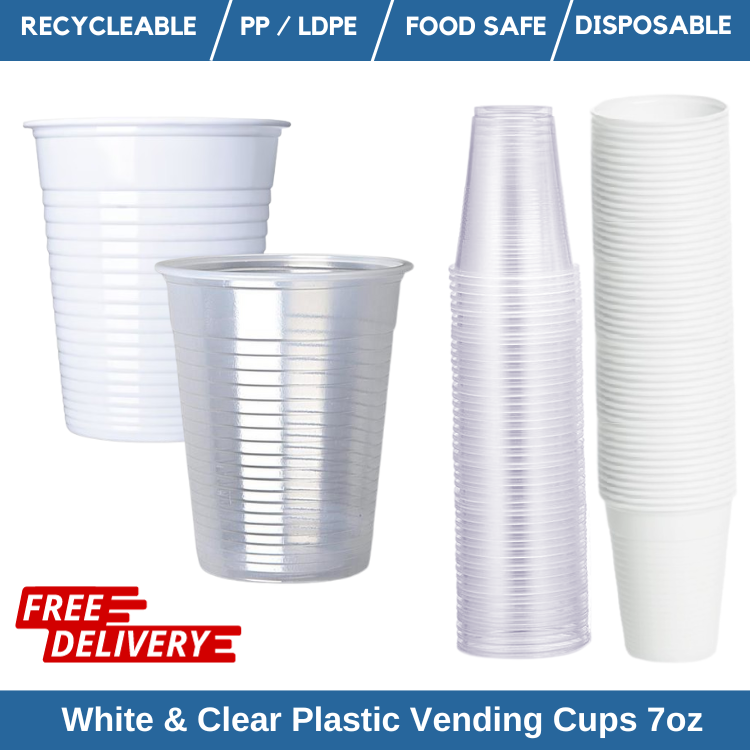 White & Clear Plastic Vending Cups Reusable / Disposable Drinking Cups ...