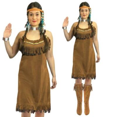 Ladies Red Indian Costume Adults Pocahontas Native American Fancy Dress ...