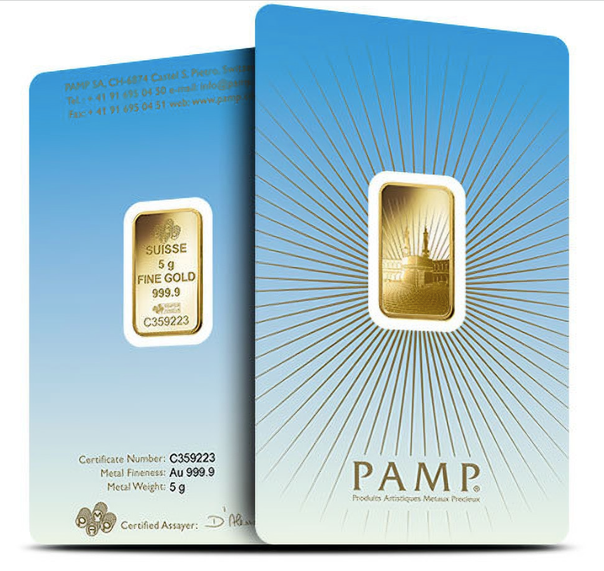 NEW SEALED PAMP Suisse Faith Mecca 5 Gram Gold Bar Assay 5 g Gold Bar ...