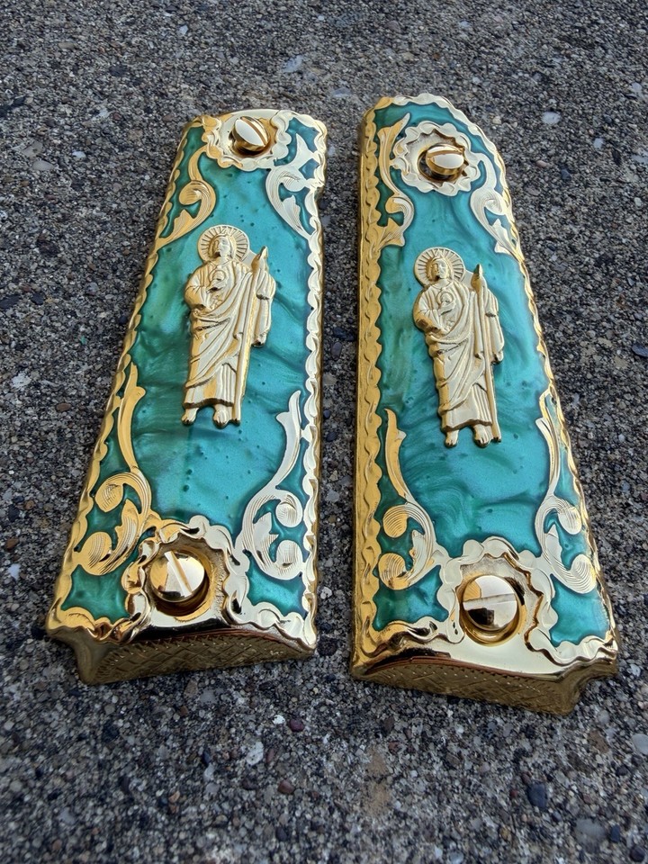1911 45 38 Super Full Size San Judas Gold Gun Pistol Grip Cachas & 24K ...