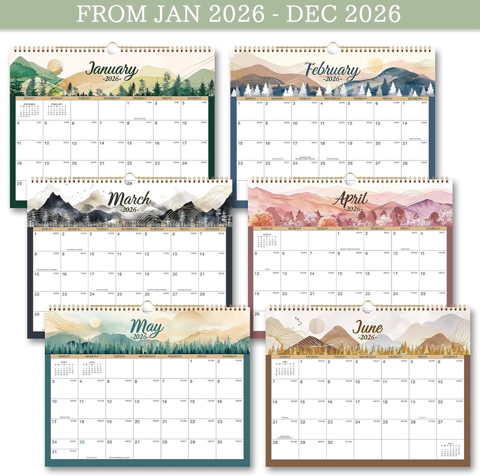 2026 Wall Calendar Jan–Dec | 14.8x11.6 Twin-Wire, Julian Dates ...