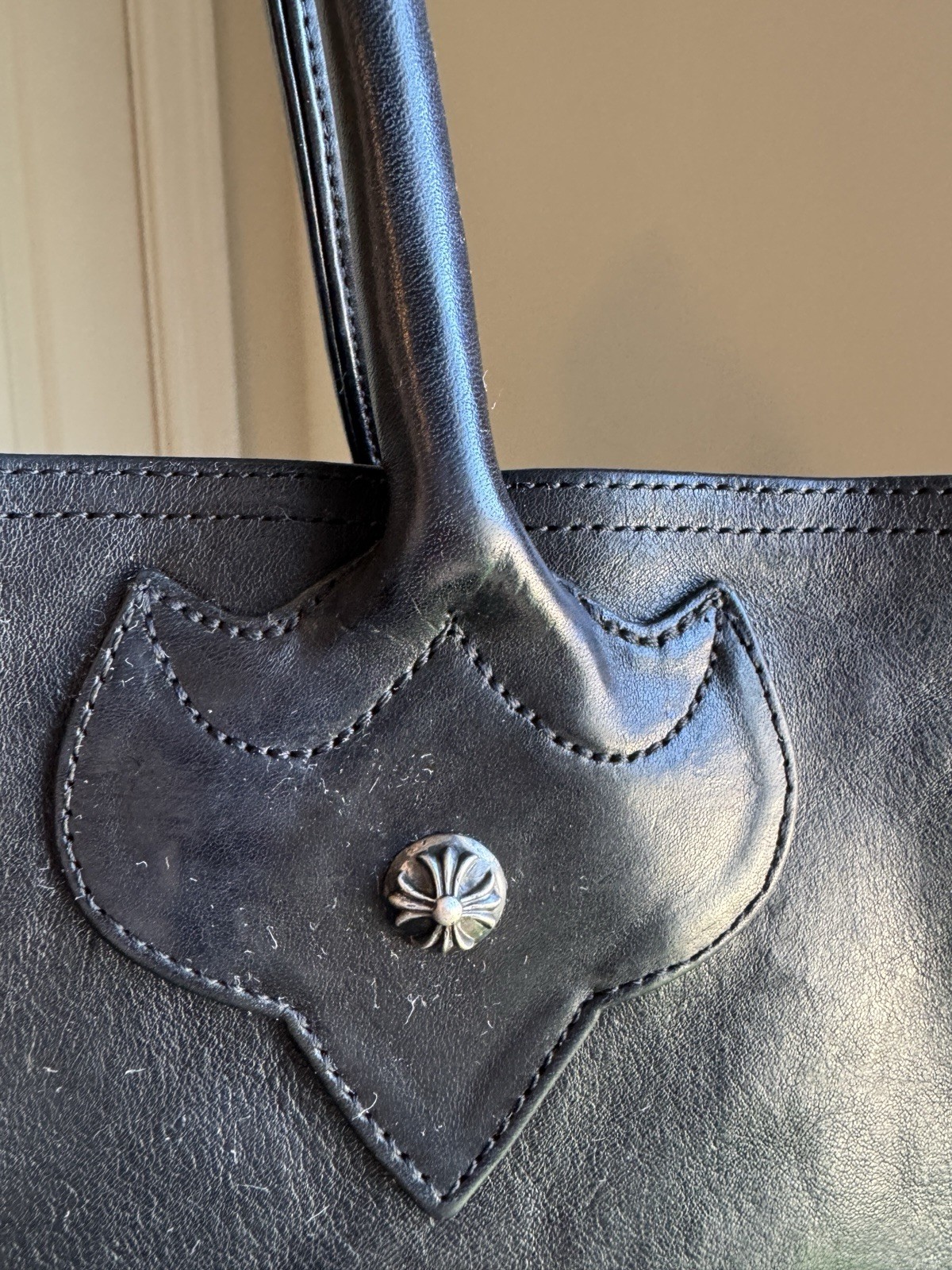 Chrome Hearts Shoulder Leather HandBag Tote Plus Cross Logo Black | eBay