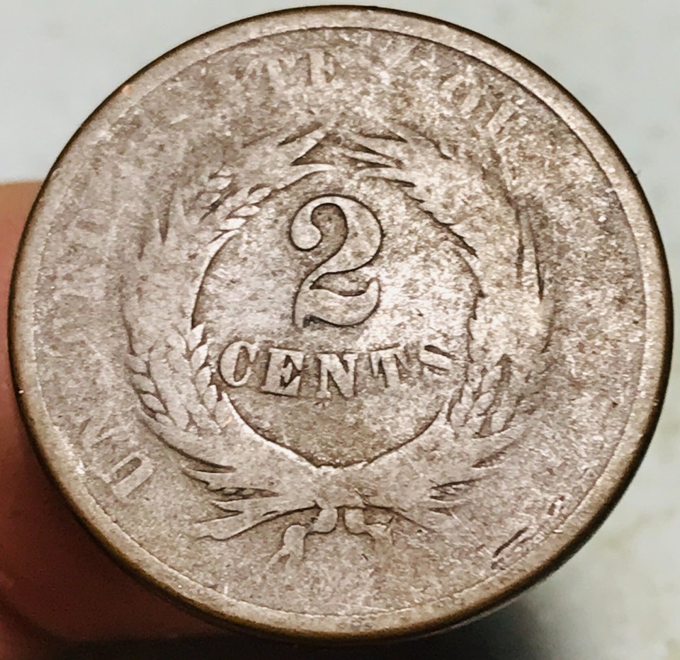 1867 Two Cent Piece 2C Ungraded Post Civil War Date US Copper Coin ...