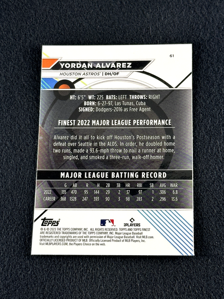 2023 Topps Finest YORDAN ALVAREZ #61 Houston Astros | eBay