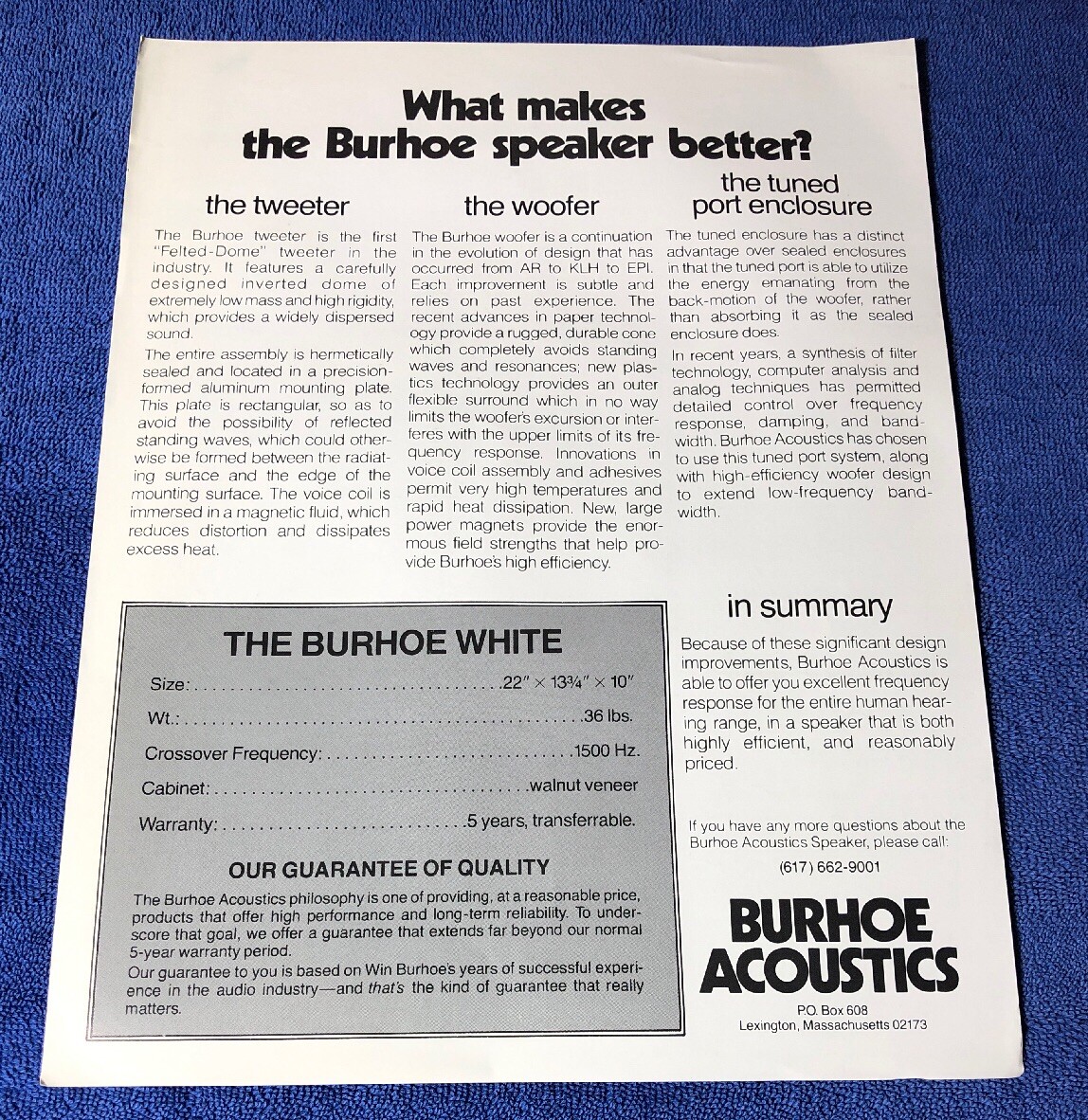 BURHOE ACOUSTICS SPEAKERS ORIGINAL PROMOTIONAL PRODUCT LEAFLET AD M443x ...