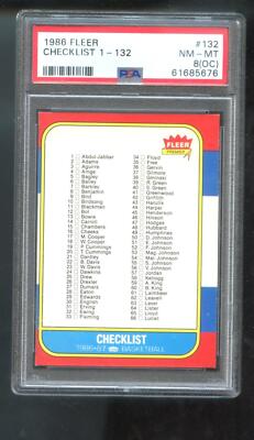 1986-87 Fleer #132 Checklist 1 PSA 8 (OC) Graded Basketball Card NBA 86 ...