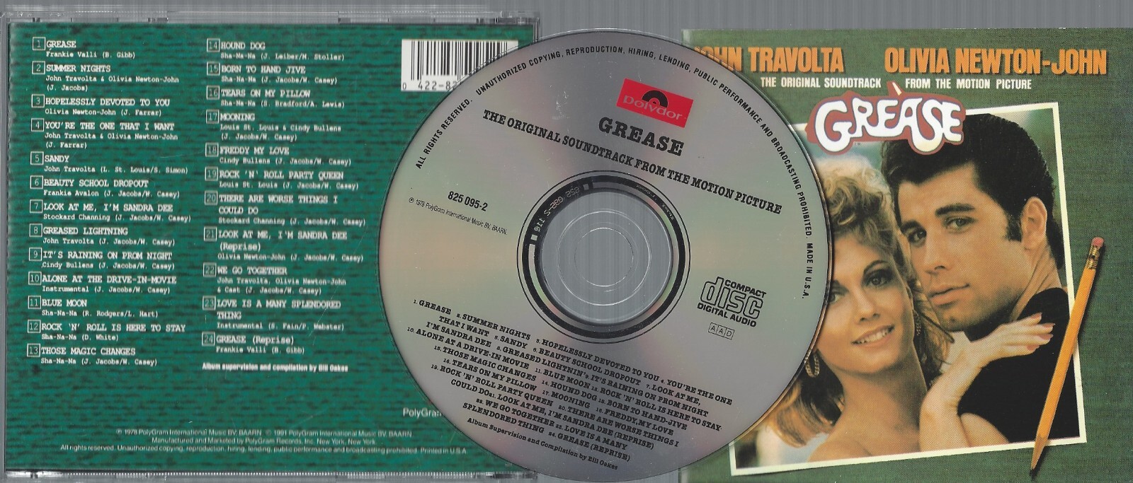 Grease Original Soundtrack (CD, 1978, Polydor 825 095-2) Disc & Cover ...