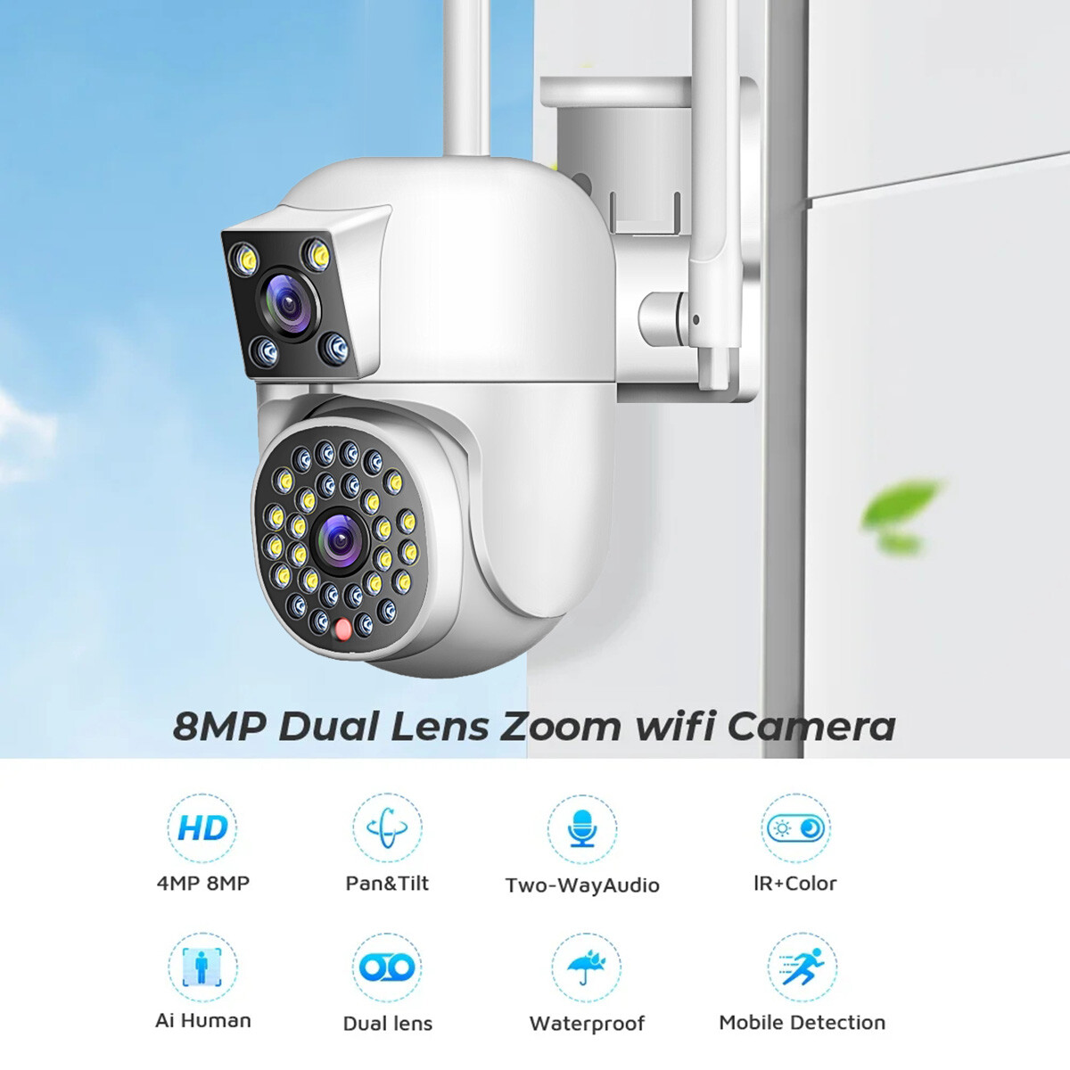 8MP Dual Lens IP Camera Wireless WIFI Outdoor CCTV HD PTZ Home Security ...