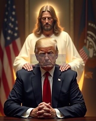 JESUS PRAYING OVER PRESIDENT DONALD TRUMP HANDS ON SHOULDERS 8X10 AI ...