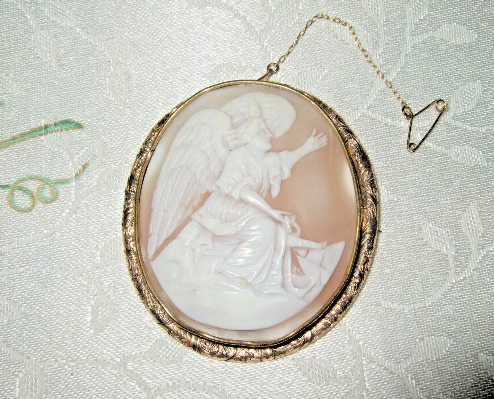 Antique Victorian Angel Of Hope Anchor Carved Shell C… - Gem