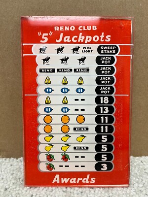 Antique Slot Machine Parts - Jennings RENO CLUB Sweepstake Payout Award ...