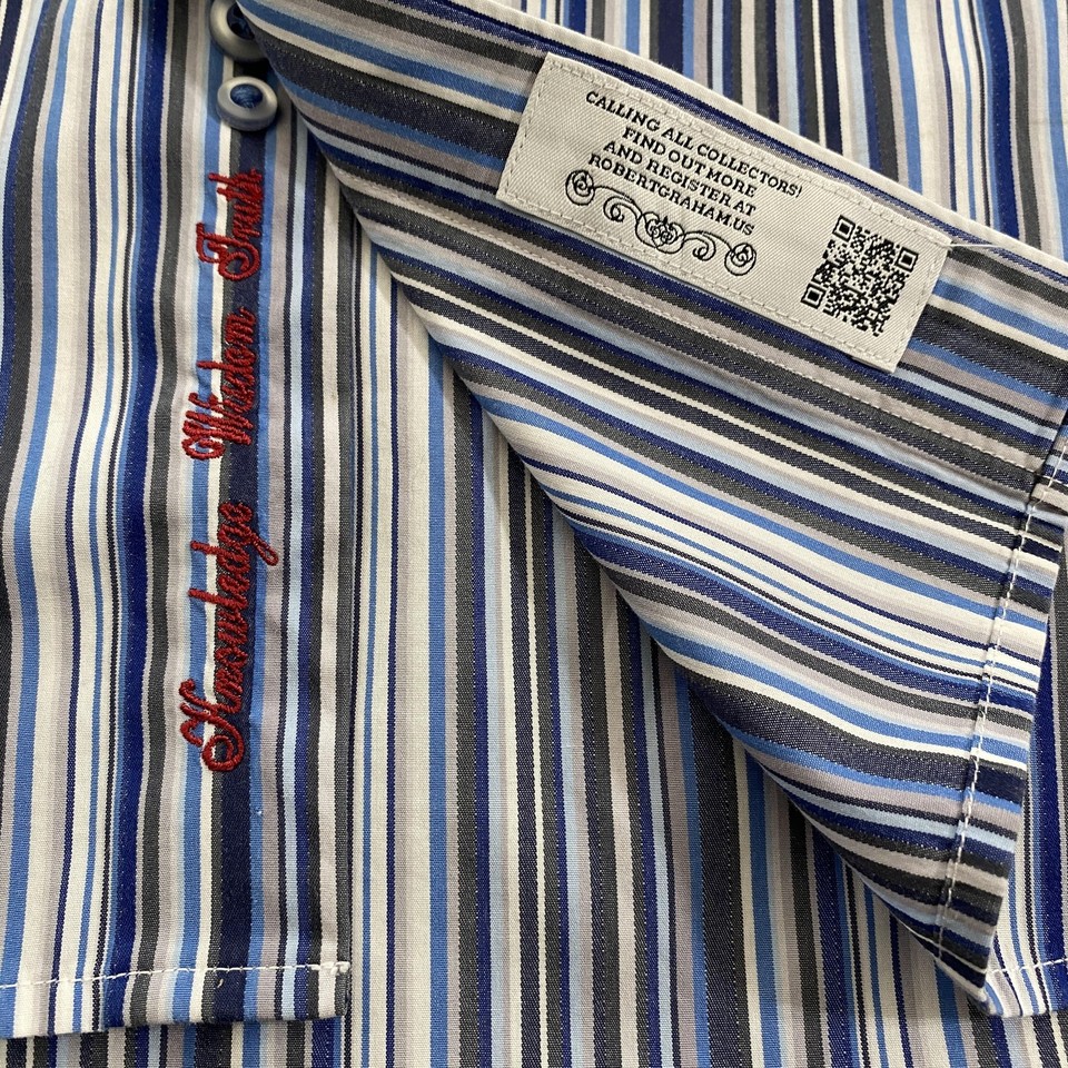 Robert Graham Shirt Mens XL Blue Stripe 100% Cotton Button Front Flip ...