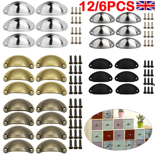 6/12Pcs Cup Pull Shell Handles Half Moon Kitchen Cupboard Cabinet Door ...