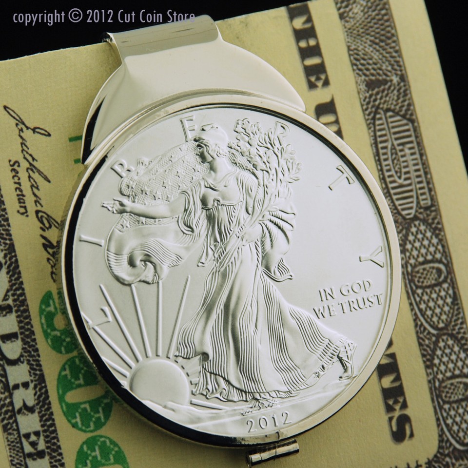 Silver Eagle 1 oz USA American USA Dollar Cut Coin Money Clip Jewelry ...