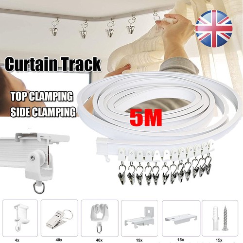 5M Bendable Flexible Curtain Track Rod Rail Ceiling Window Caravan ...