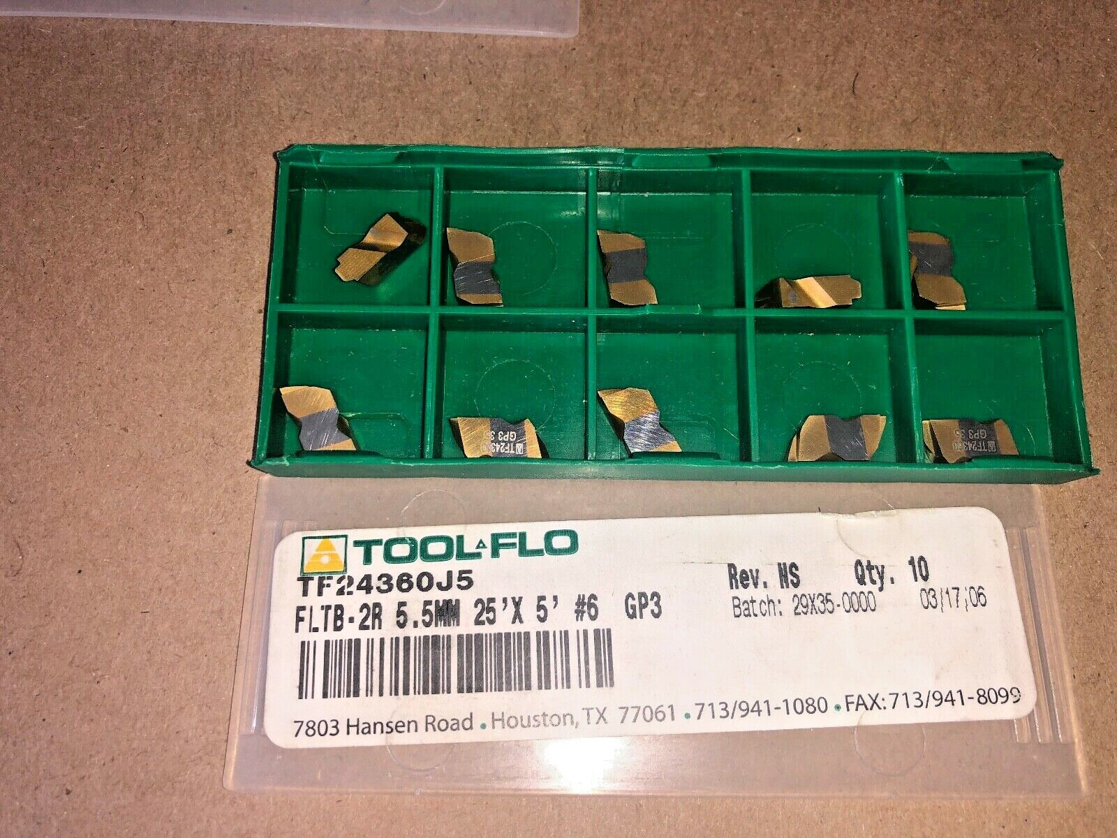 TOOL FLO CARBIDE INSERTS QUANTITY 10 FLTB-2R 5.5MM 25'X5' #6 GP3 ...