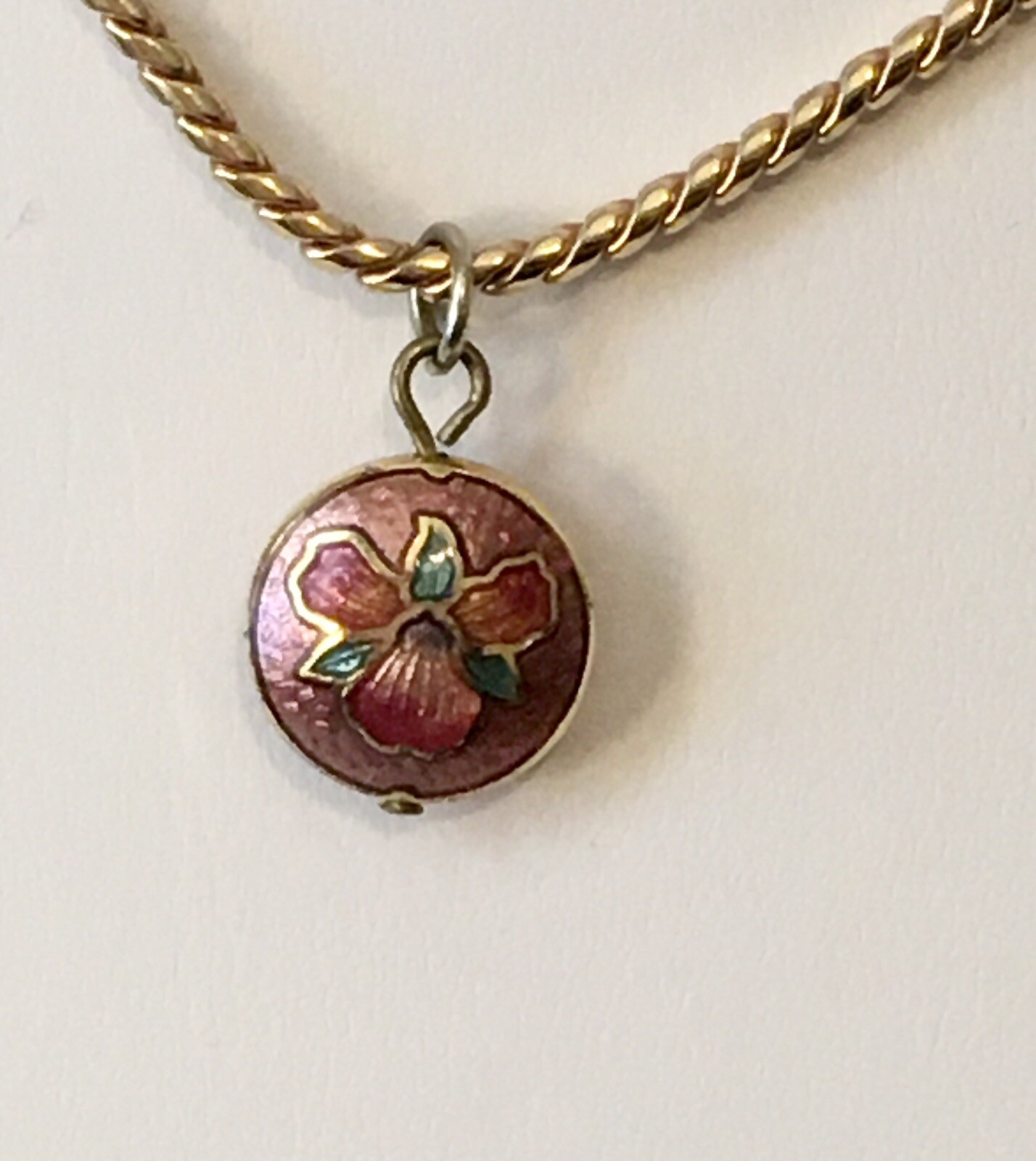 Vintage Cloisonné Floral Design Pendant Necklace 17” … - Gem