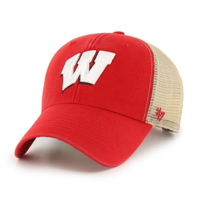 WISCONSIN BADGERS NCAA TRUCKER RED FLAGSHIP '47 BRAND MVP SNAPBACK CAP ...