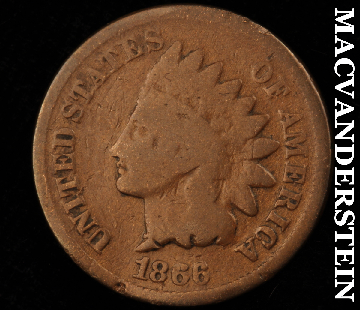 1866 Indian Head Cent - Snow-2 FS-301 - Scarce Semi-key Better Date # ...