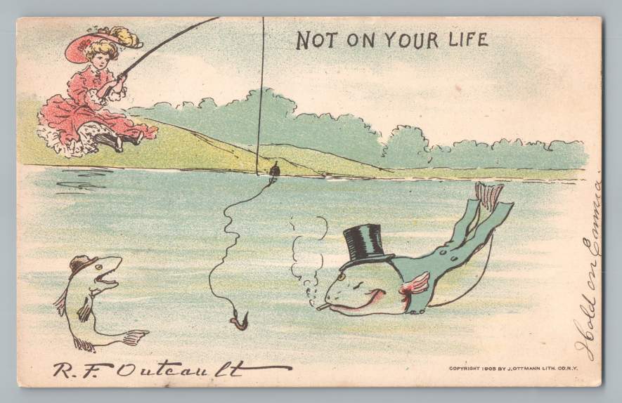 Woman Fishing for Hat-Wearing Fish ~ Antique Outcault Artist-Signed ...